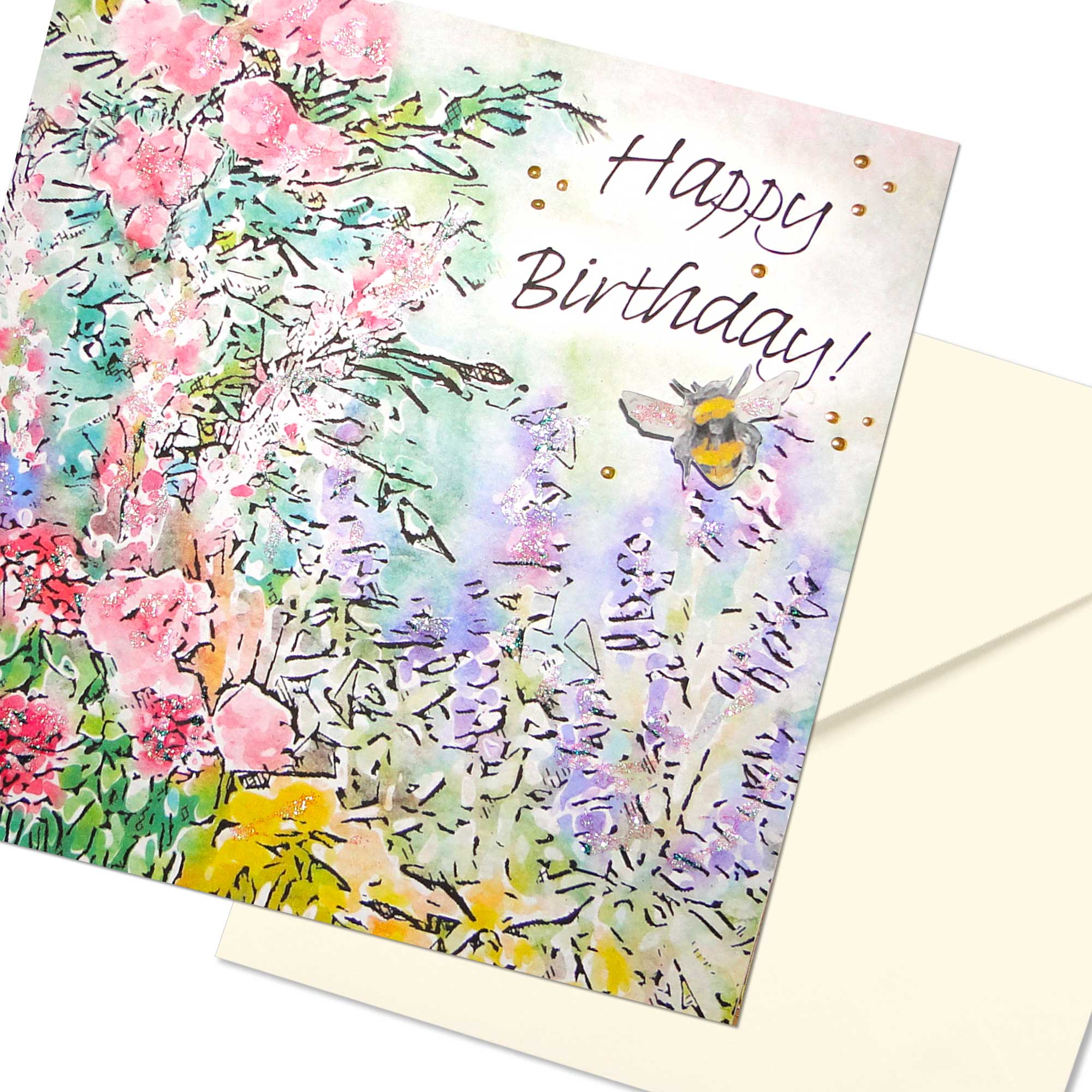Summer Birthday Day Card Happy Birthday Summer Garden with Bee