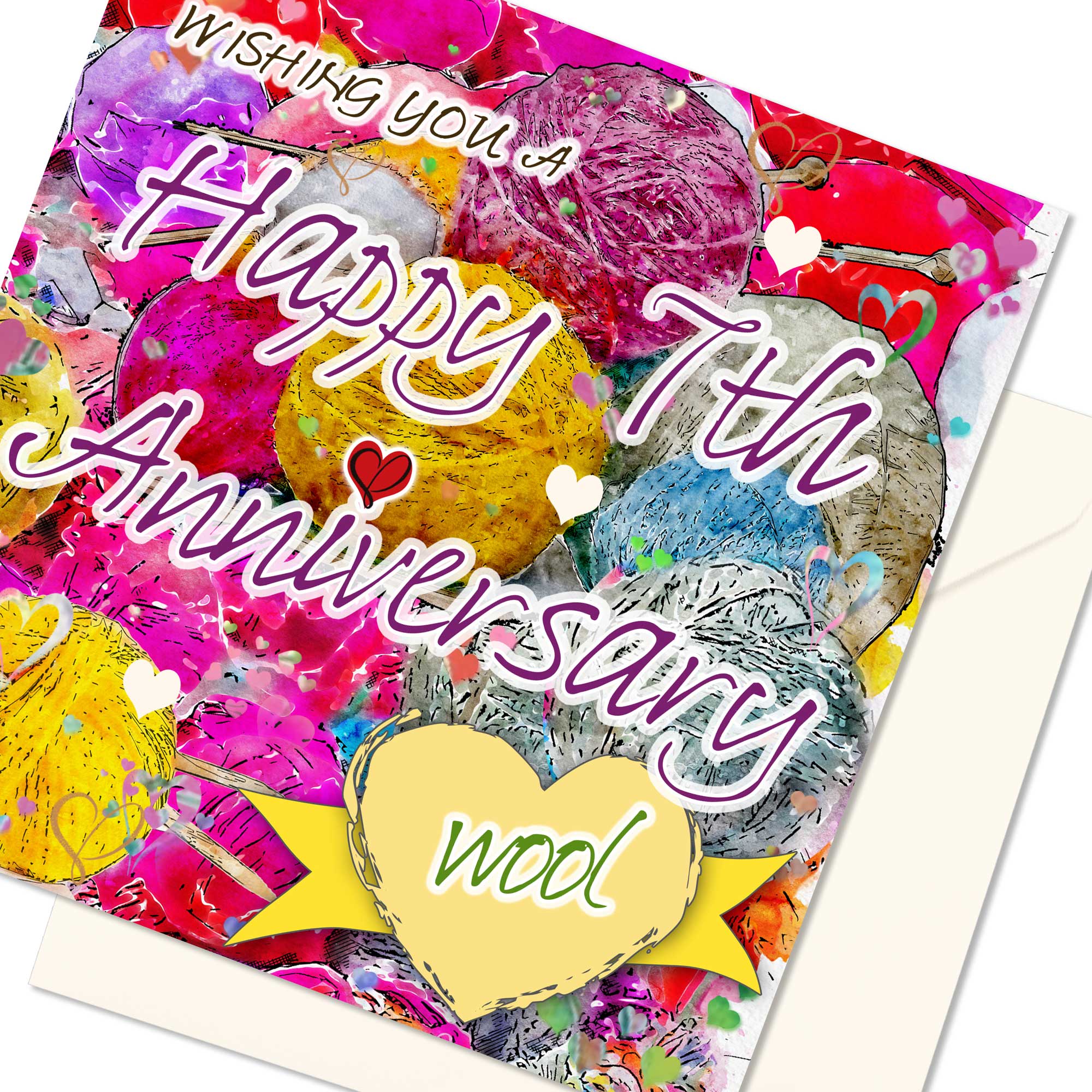 7th Wedding Anniversary Card Wool Wedding Anniversary Card