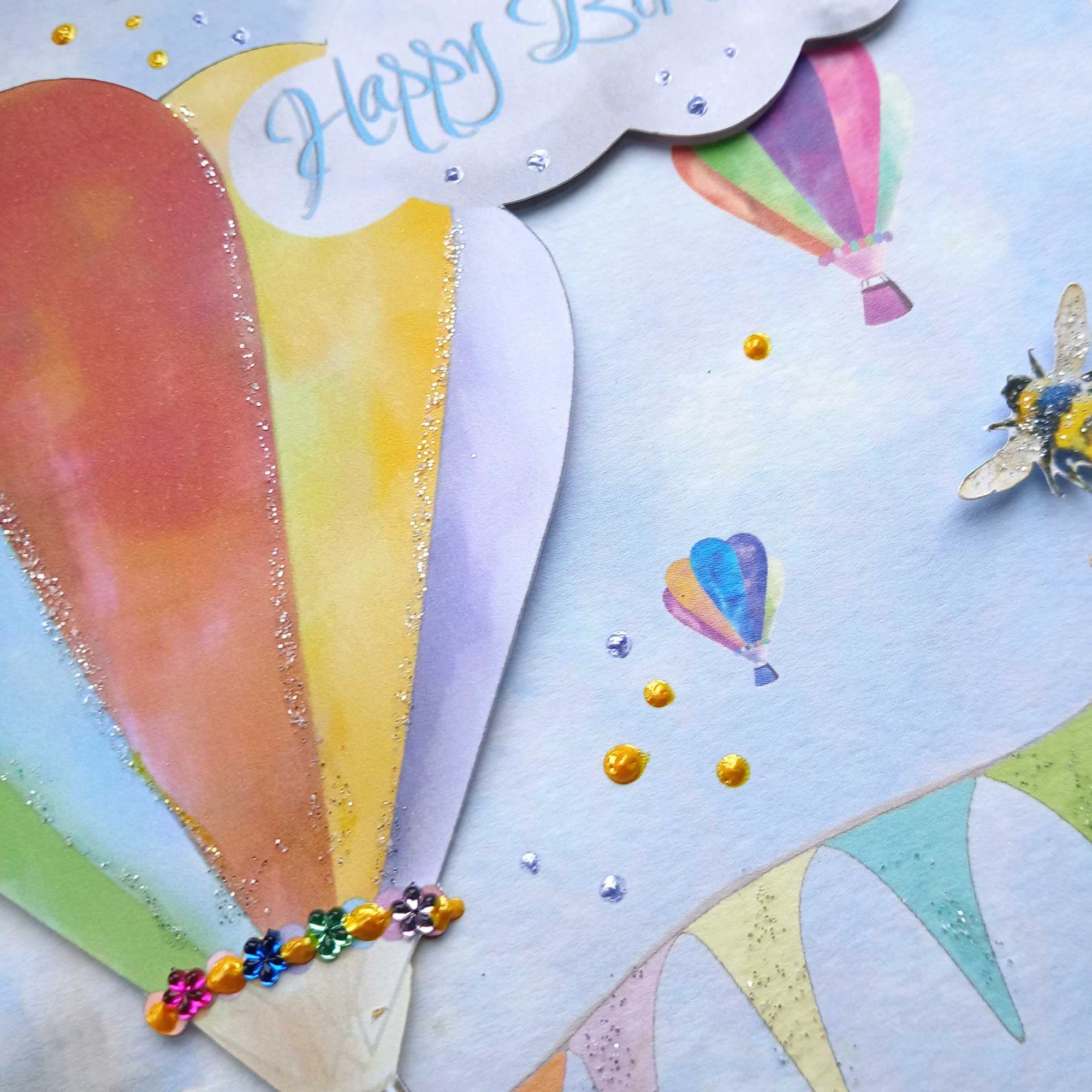 Pretty Embellished Happy Birthday Hot Air Balloons Card 3D