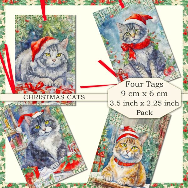 Christmas Cats Gift Tags - Four Tag Pack - Paradis Terrestre