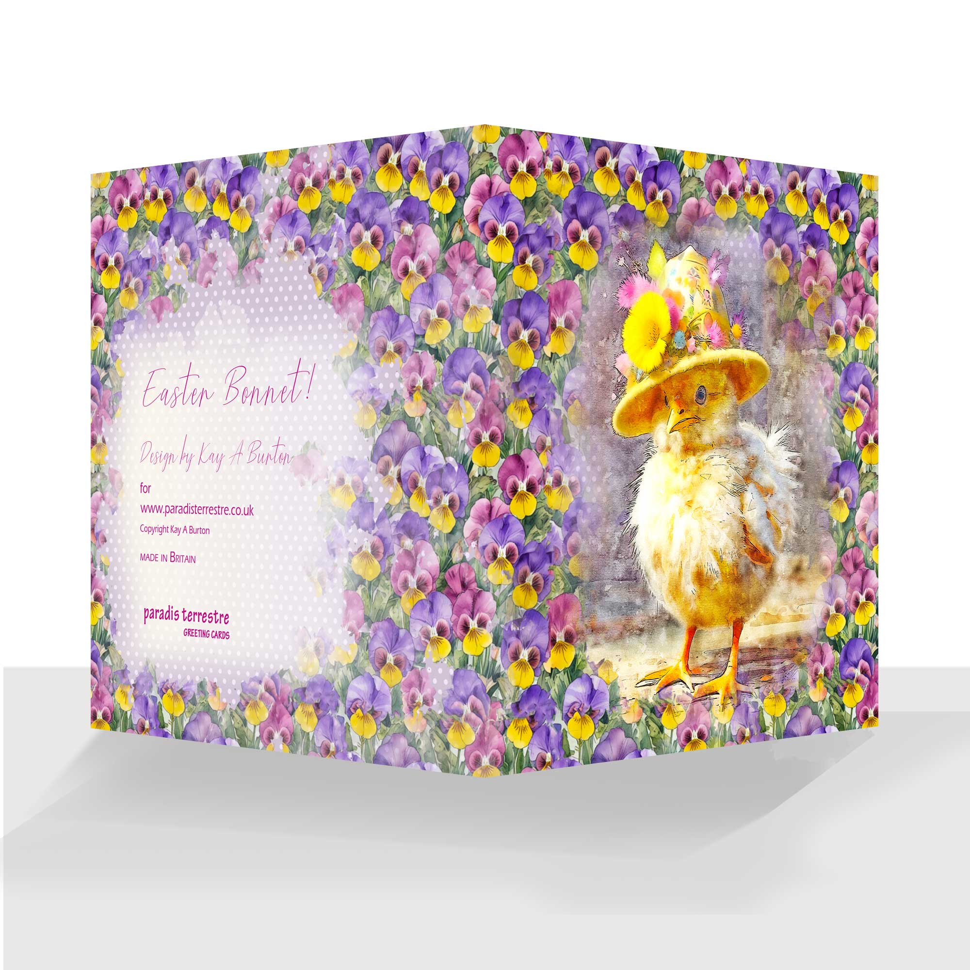 Easter Bonnet Chick Card - Deluxe Easter Card- Single or 4 Pk