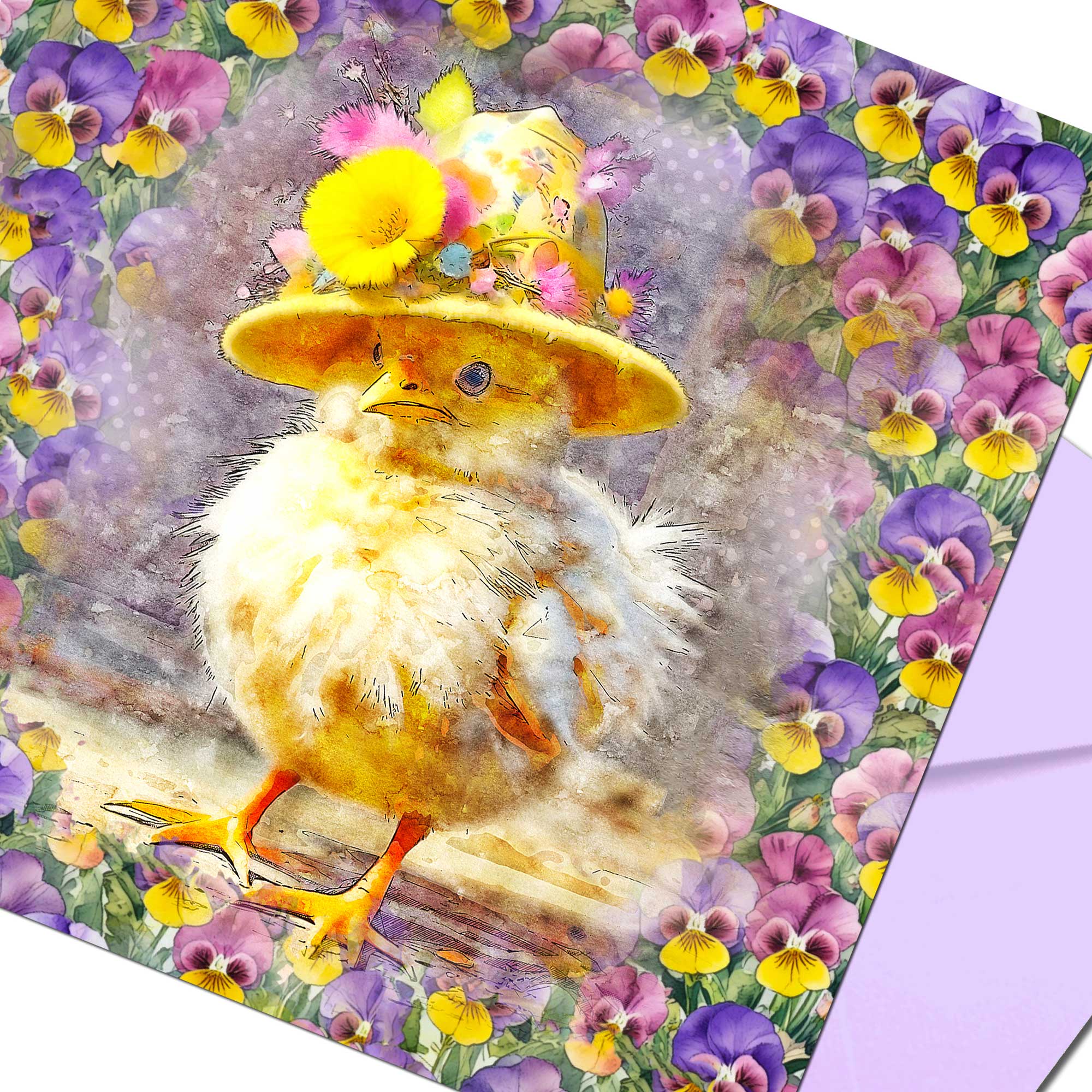 Easter Bonnet Chick Card - Deluxe Easter Card- Single or 4 Pk